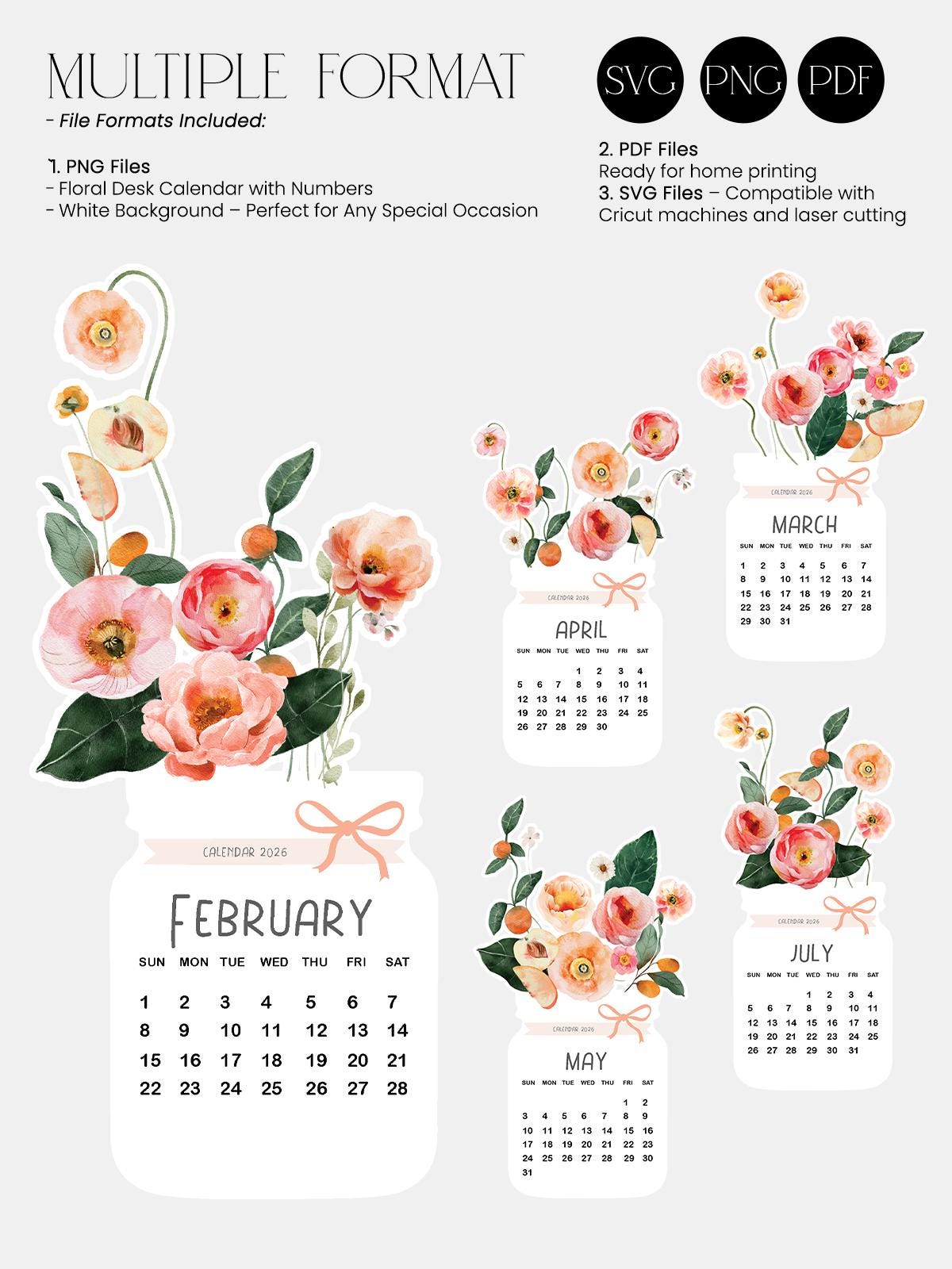 Citrus Floral 2026 Desk Calendar Printable, Monthly Planner, Watercolor ...