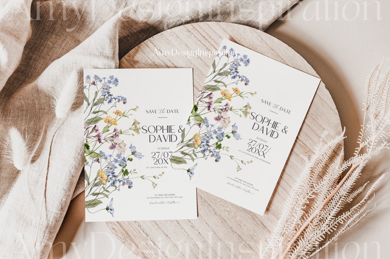Boho Wildflower Save the Date Card Template Botanical Save - Etsy