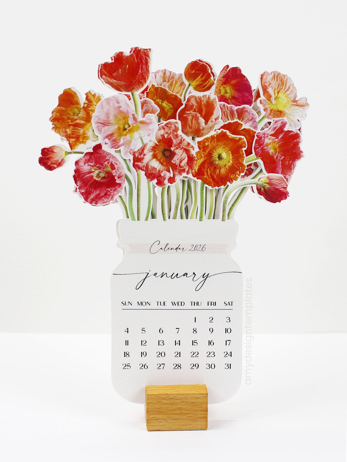 2026 Printable Poppy Desk Calendar SVG/PNG/PDF | Vibrant Red Orange ...