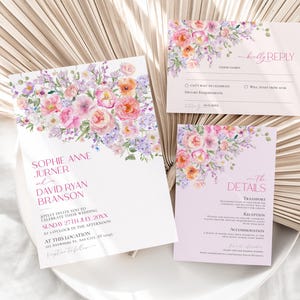 Spring Floral Wedding Invitation Template Editable, Bright Floral ...