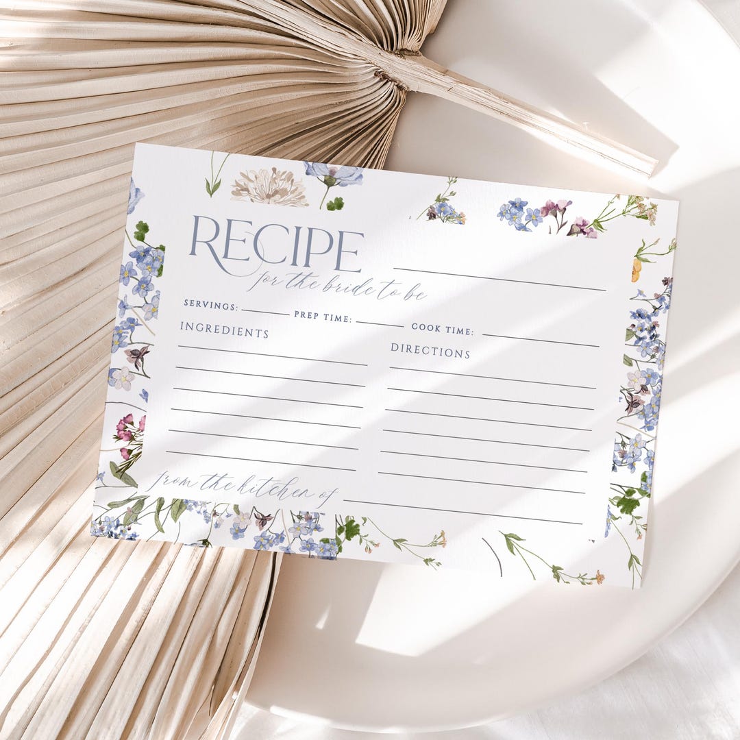 Wildflower Bridal Shower Recipe Card Template, Wild Flower Recipe Cards ...