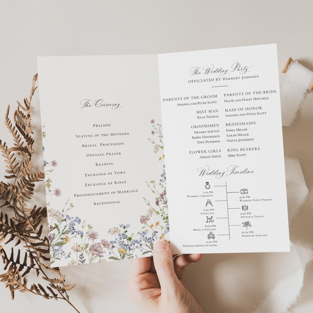 Catholic Ceremony Program Template, Wildflower Wedding Program Template ...