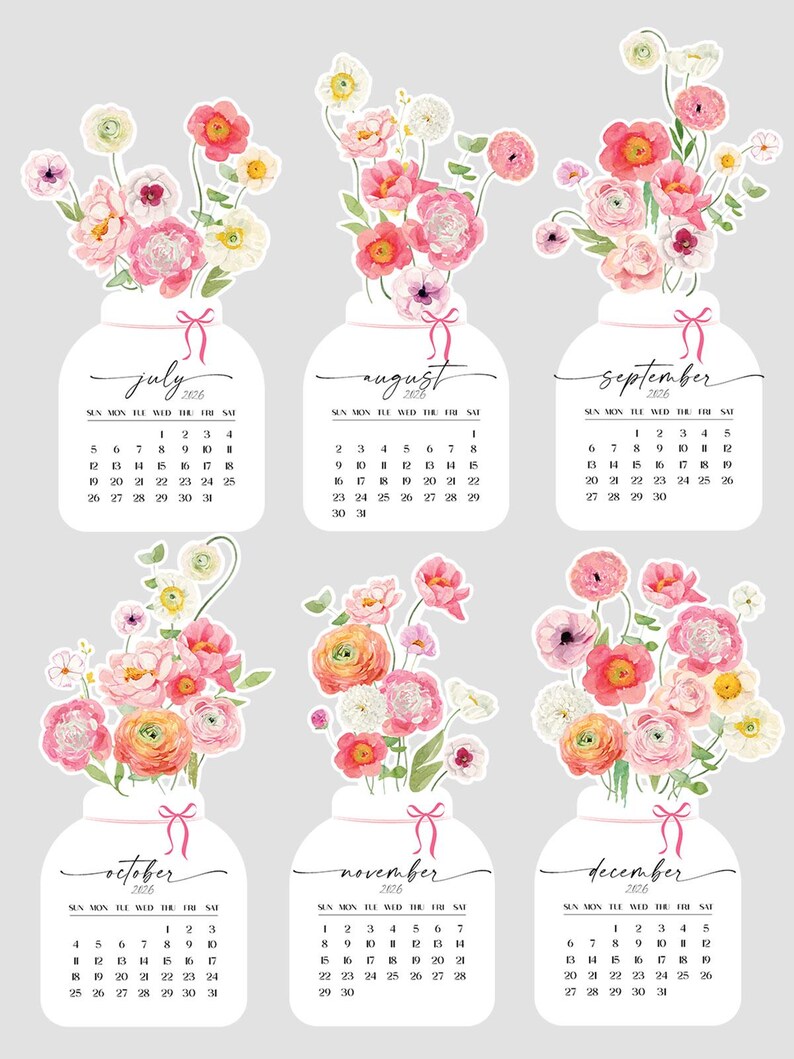 Bloom Flowers Pot 2026 Desk Calendar | Watercolor Printable Monthly ...
