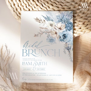 Dusty Blue Bridal Brunch Invitation Template, Blue Bridal Shower Brunch ...