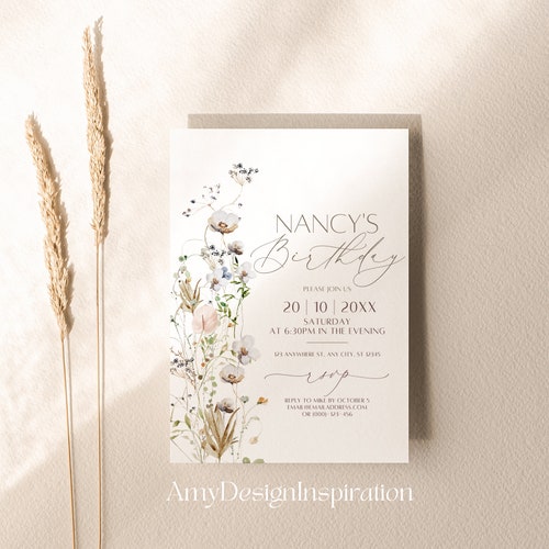 Wildflower Birthday Invitation Template Editable Wildflower - Etsy