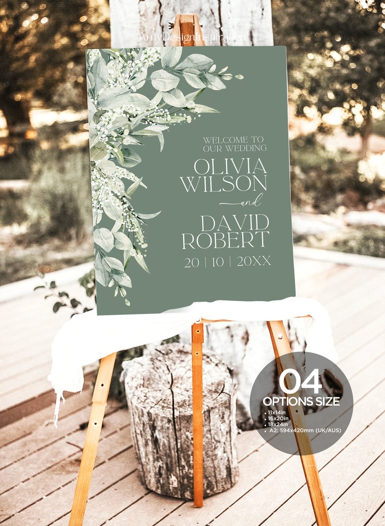 Sage Green Wedding Welcome Sign Printable Greenery Welcome - Etsy