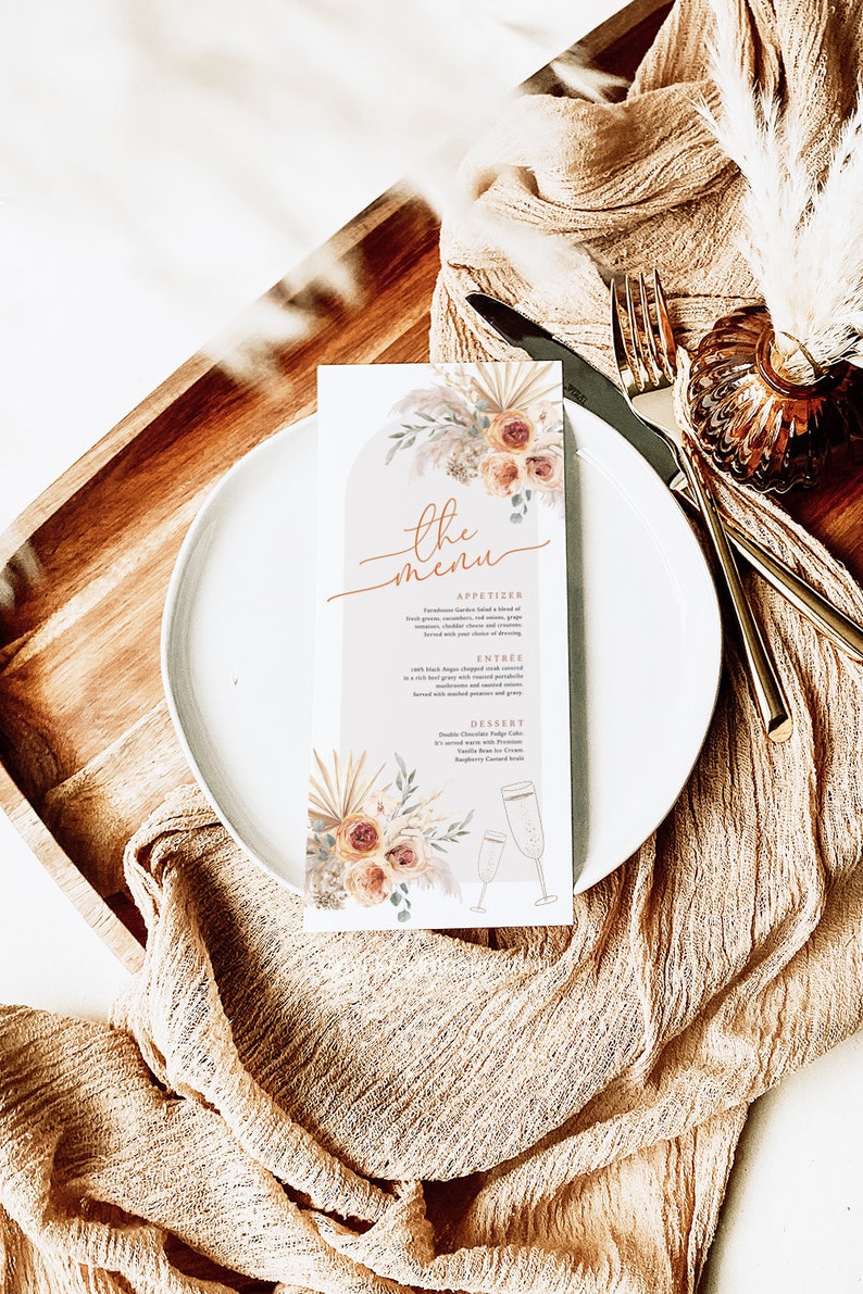 Boho Menu Template Orange Boho Bridal Shower Menu Desert - Etsy