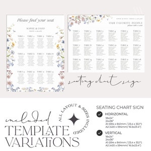 Wildflower Wedding Seating Chart Template Printable, Large Seating ...