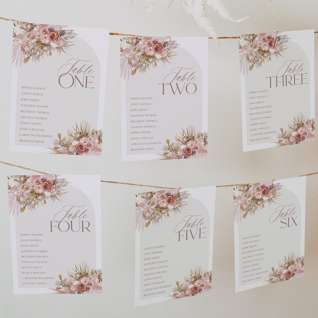Bohemian Wedding Seating Chart Cards, Boho Seating Chart Template ...