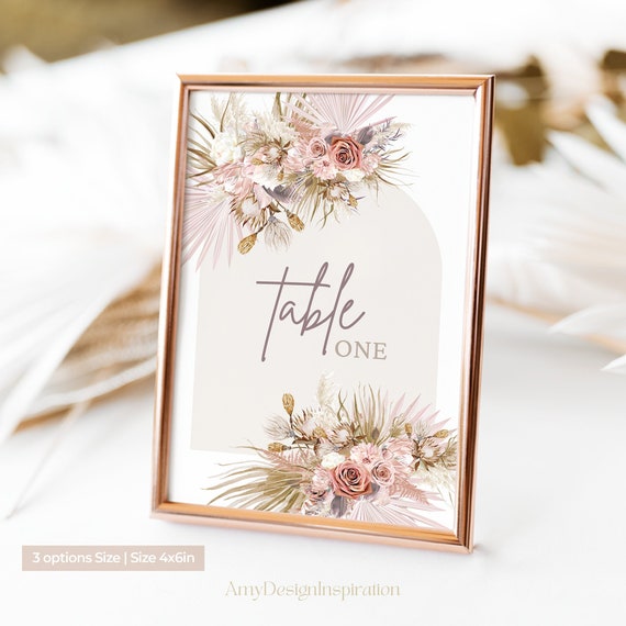Boho Table Number Sign Template Editable Pink Custom Sign - Etsy