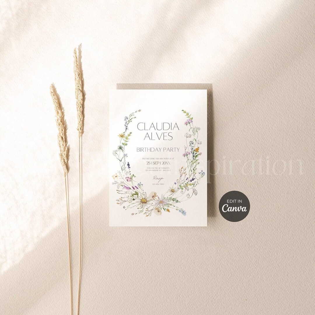 Wildflower Birthday Invitation Template: Editable Botanical Party ...