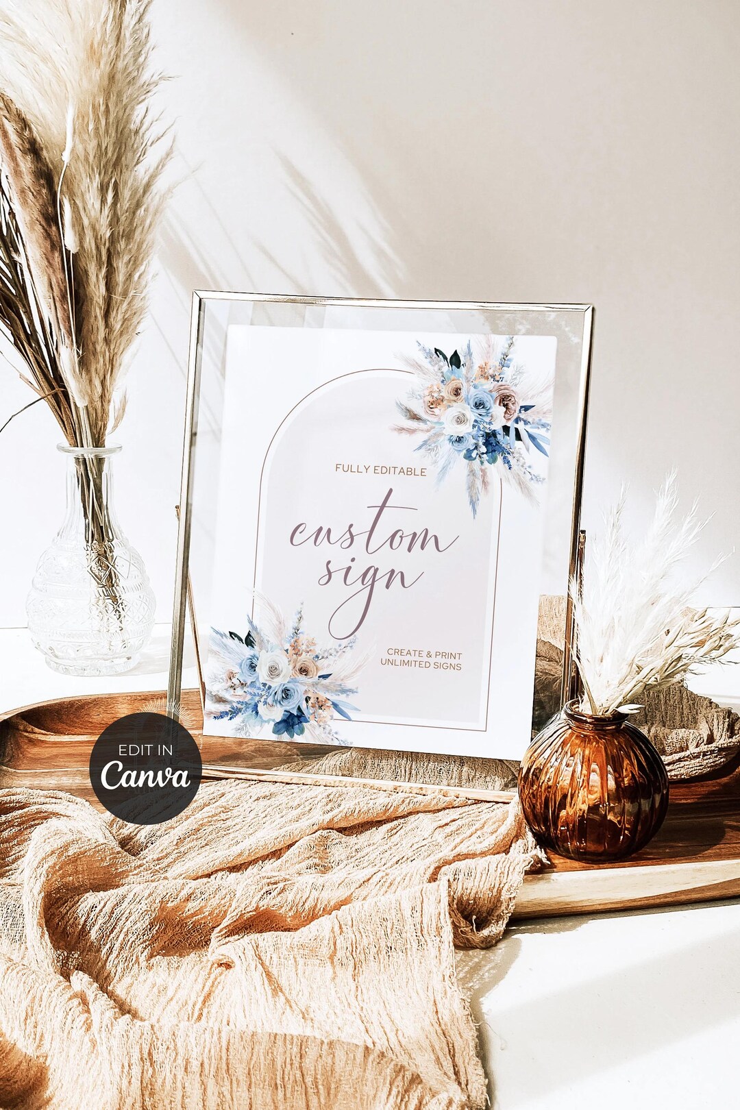 Dusty Blue Boho Sign Template: Editable Place Card (canva, Digital ...