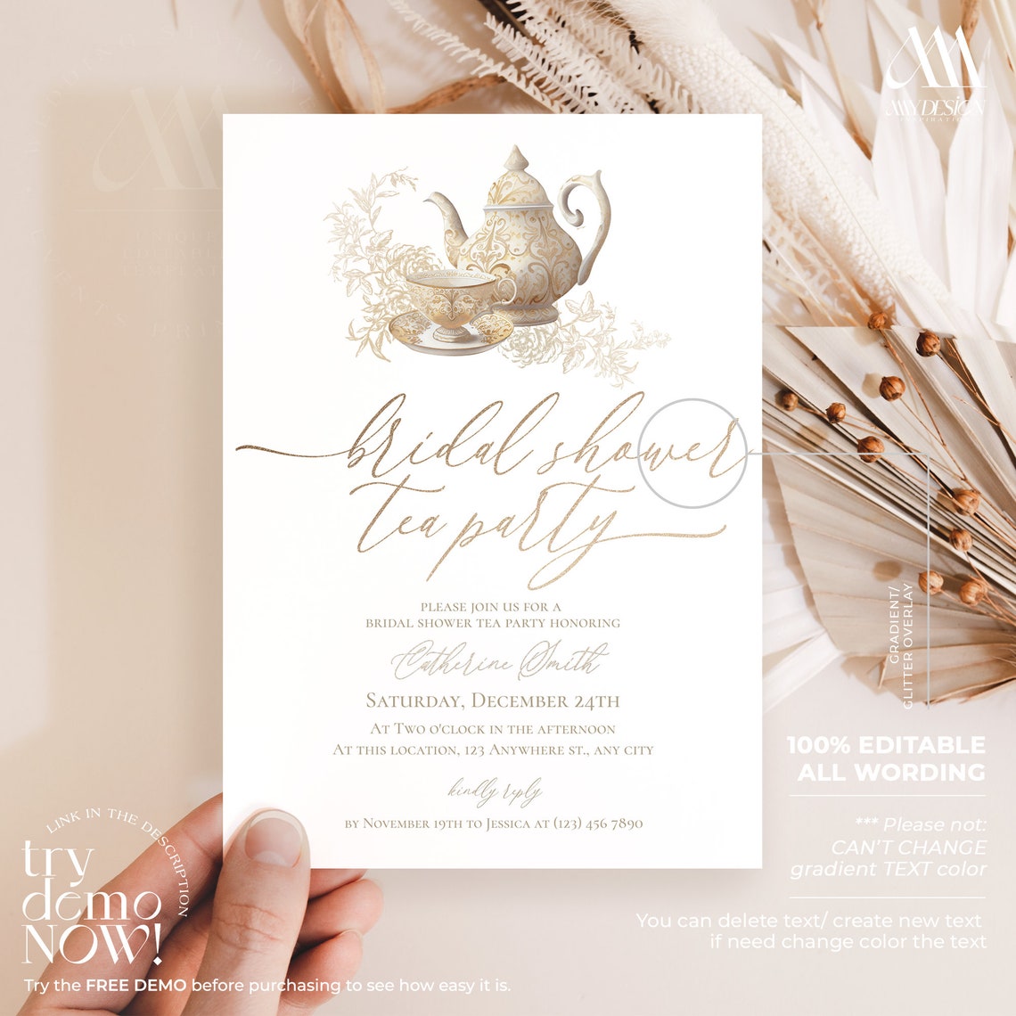 Golden Tea Party Bridal Shower Invitation Vintage Bridal - Etsy