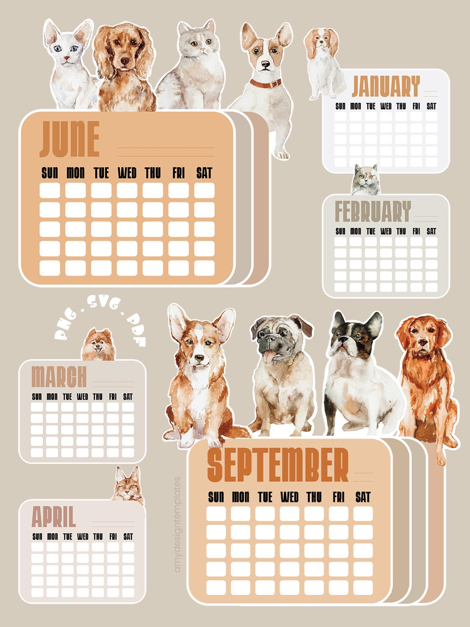2026 Animal Calendar Printable - Cute Dog and Cat Monthly Planner ...