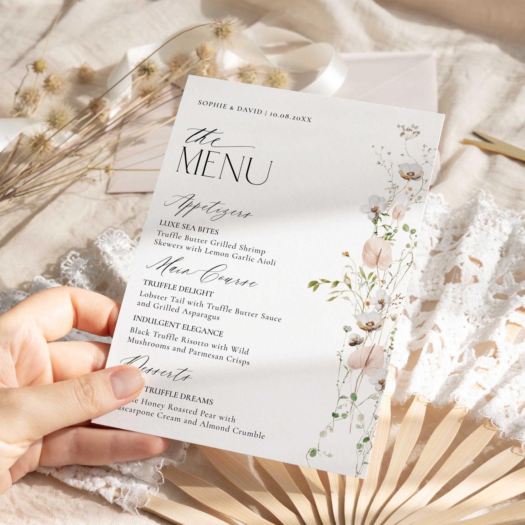 Wildflower Menu Template: Editable Floral Place Card (digital Download ...
