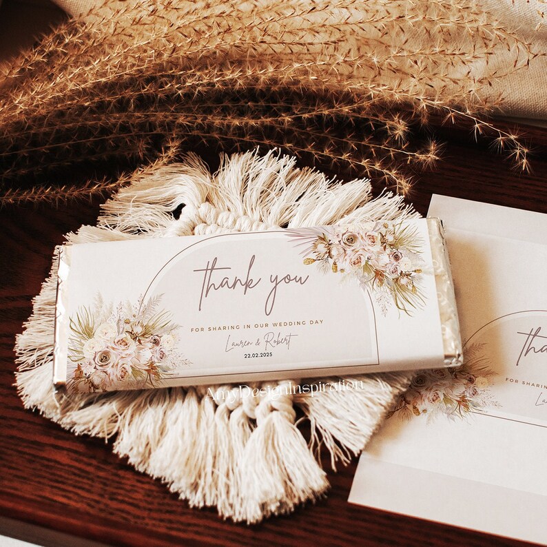 Boho Wedding Chocolate Wrapper Template Printable Boho Pampas - Etsy