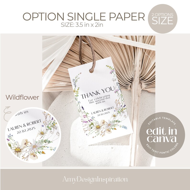 Wildflower Favor Tag Template Thank You Tags Printable Thank - Etsy