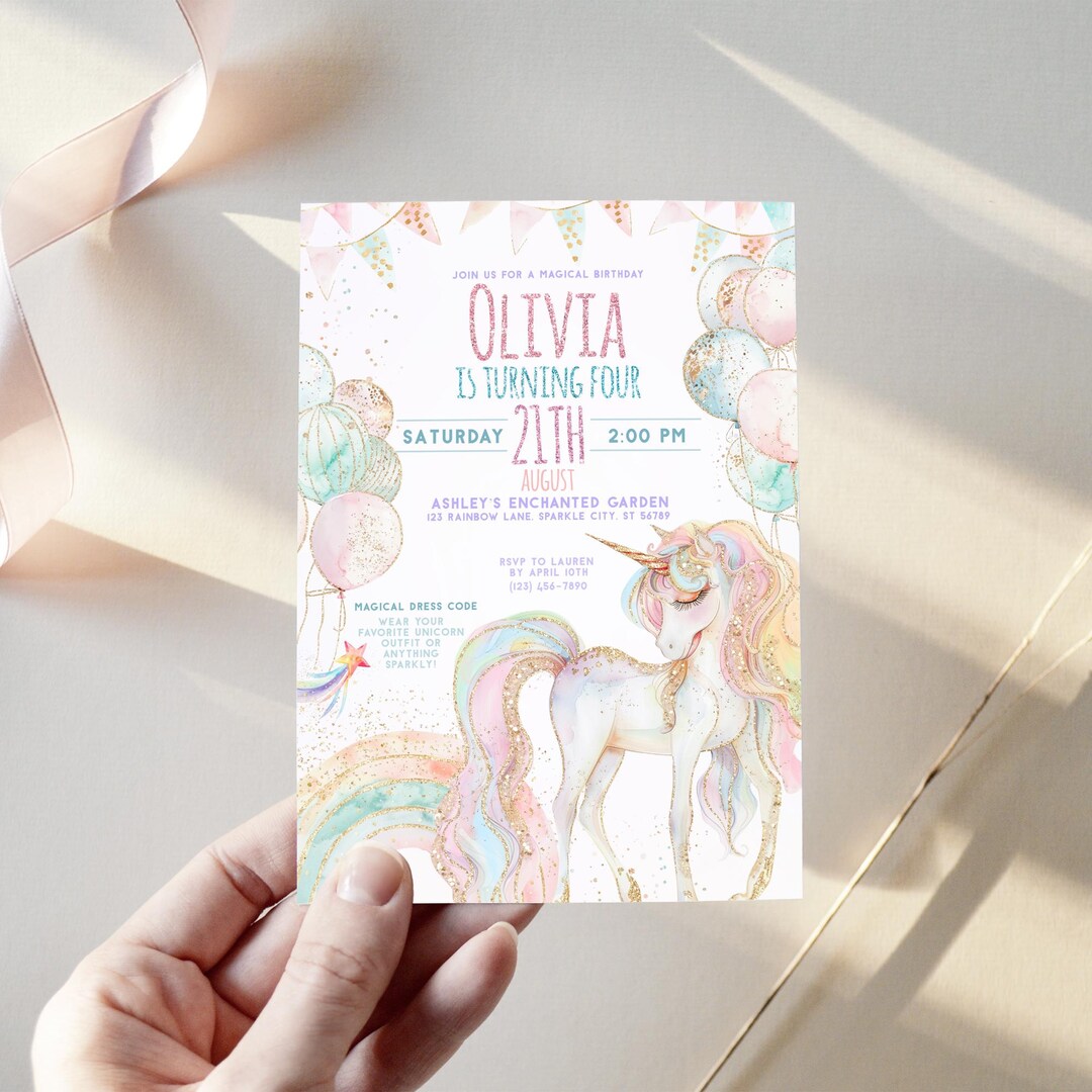 Rainbow Unicorn Birthday Invitation Template (digital Download) - Etsy