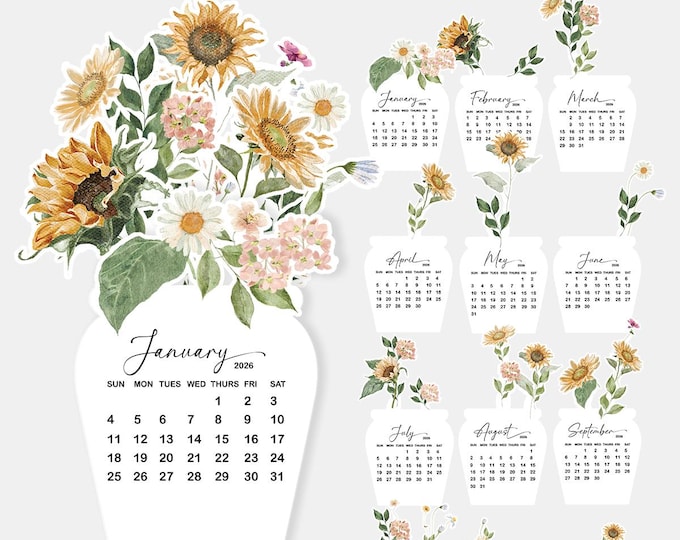 Sunflower Calendar Printable 2026 | Floral Desk Calendar Template | PNG ...