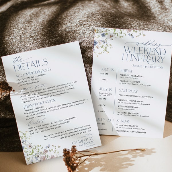 Wildflower Wedding Weekend Itinerary Template - Etsy