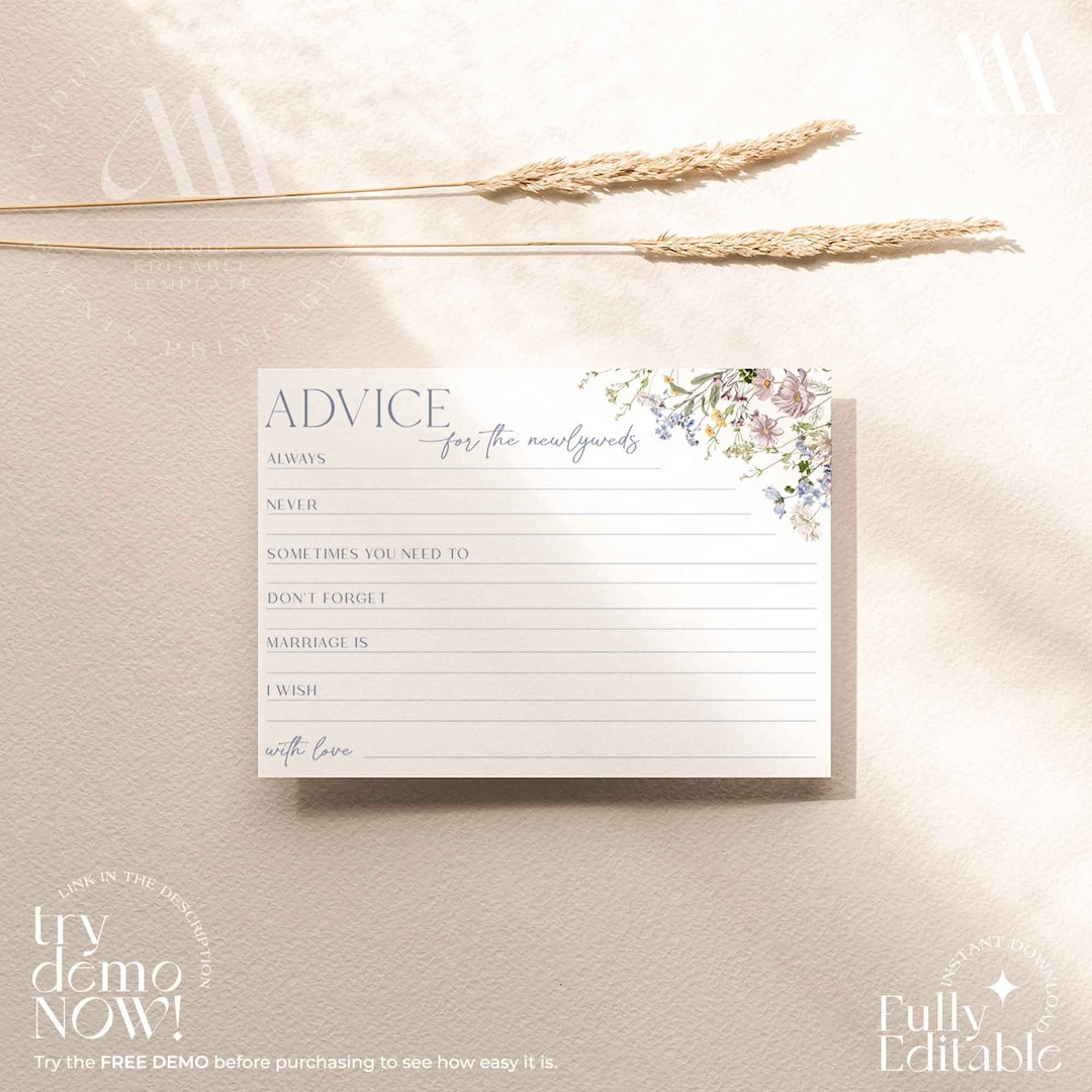 Bridal Advice Card, Advice for the Bride-to-be, Wildflower Bridal ...