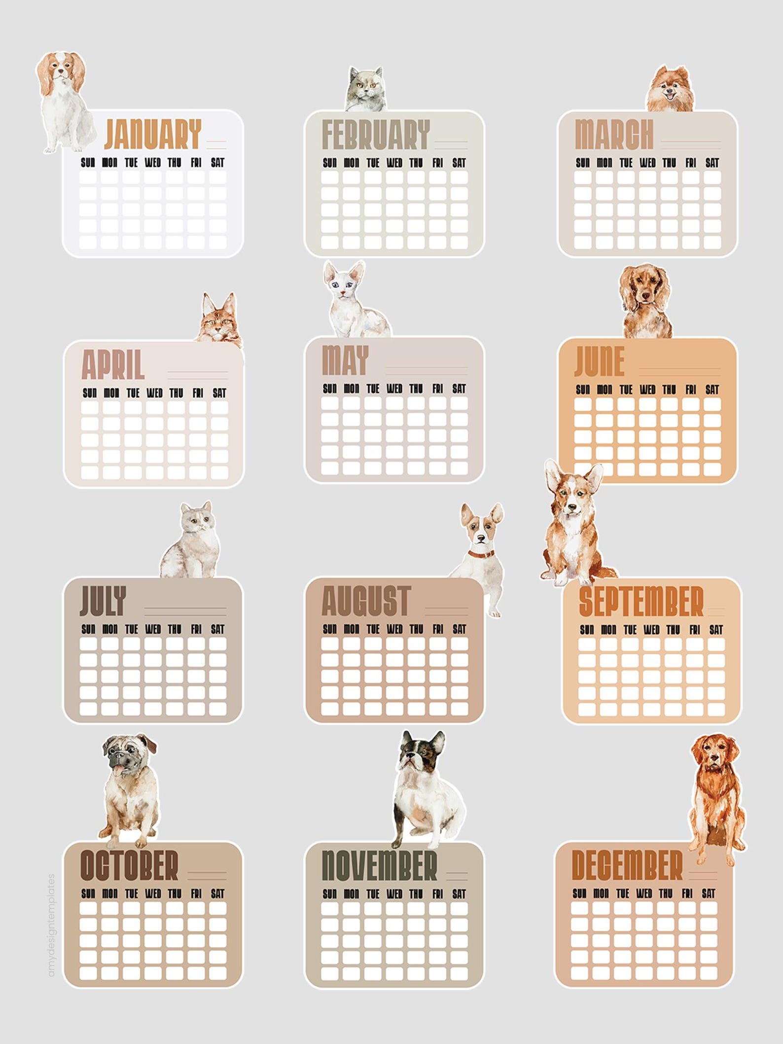 2026 Animal Calendar Printable - Cute Dog and Cat Monthly Planner ...
