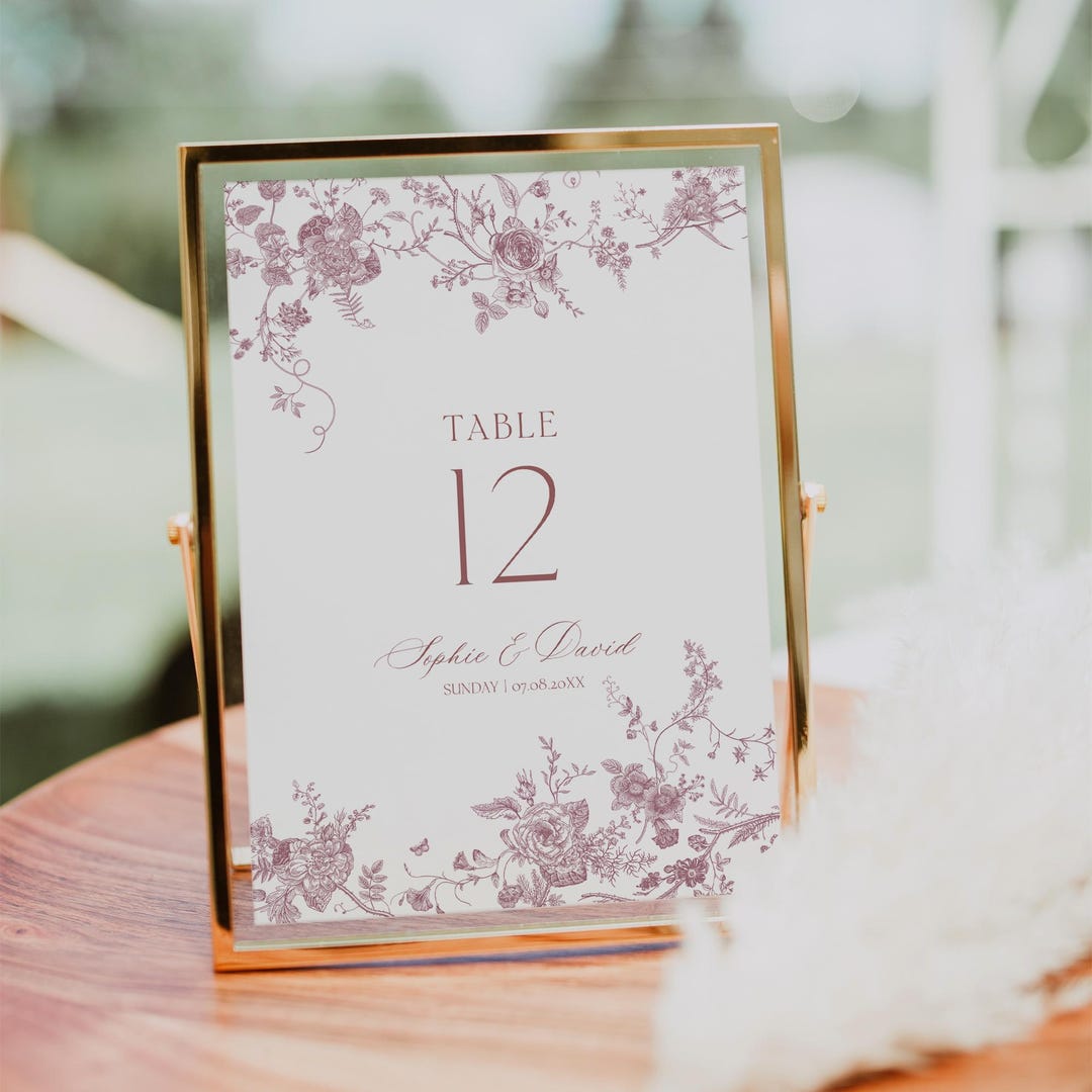 Pink Floral Wedding Table Number Card Template (digital Download) D031 ...