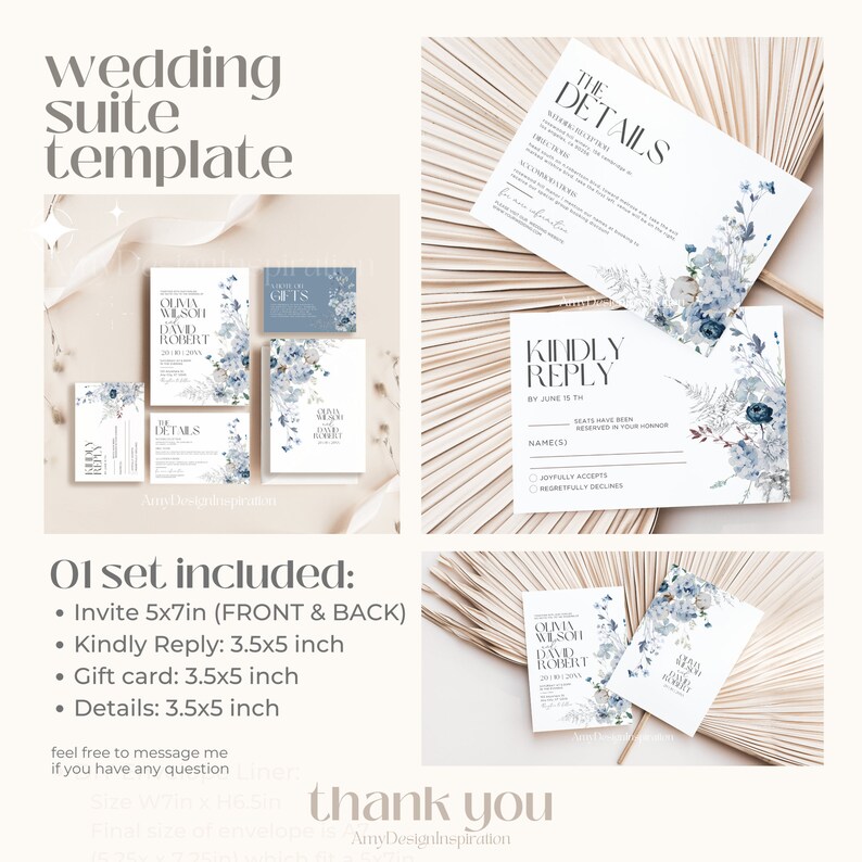 Blue Wildflower Wedding Invitation Suite: Editable Template (digital ...