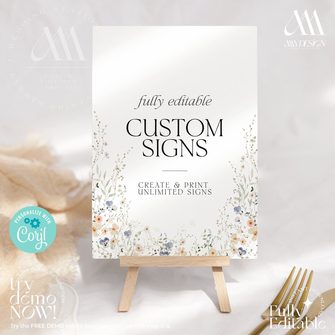 Wildflower Wedding Table Sign Template: Editable Custom Design (digital ...