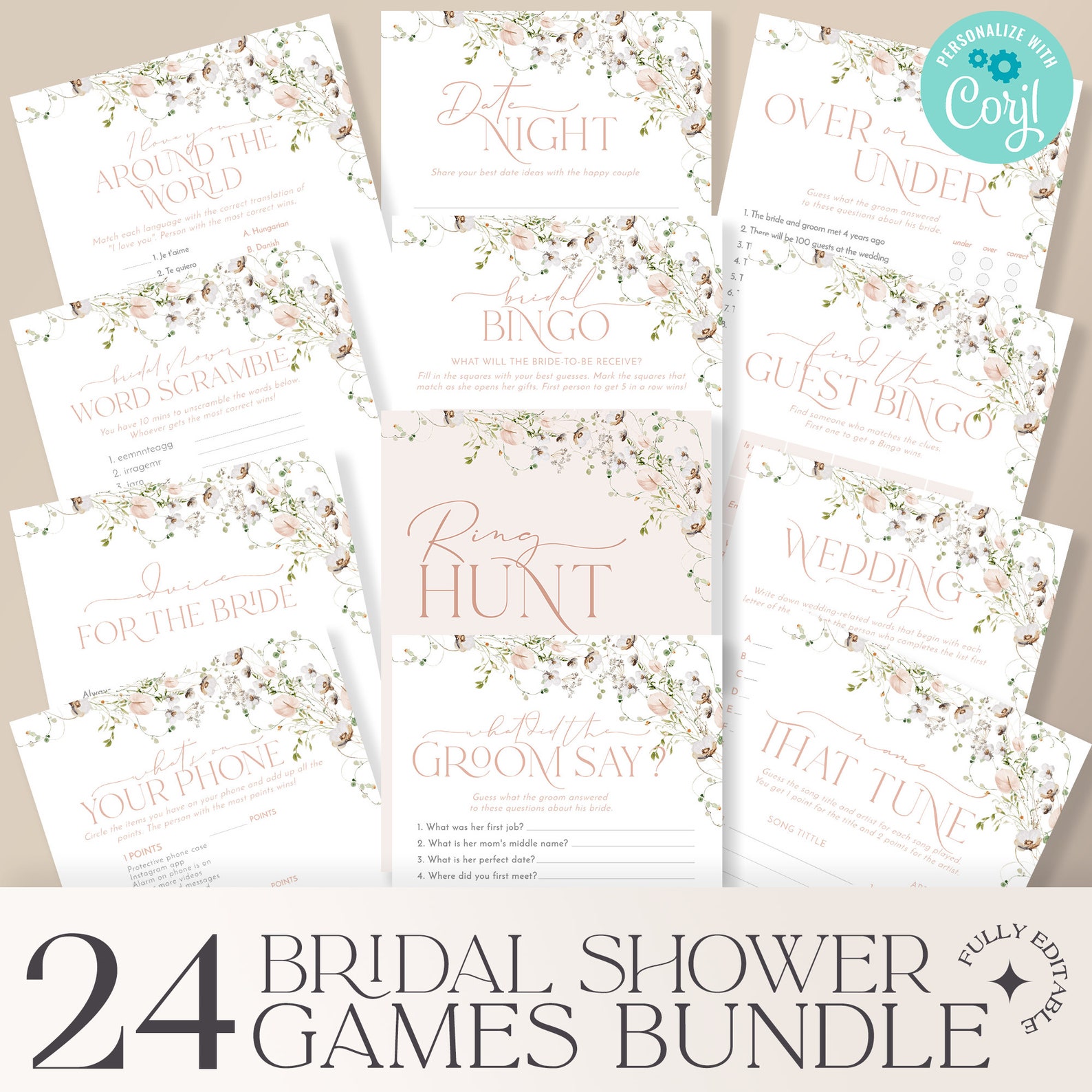 Printable Bridal Shower Games Bundle: Wildflower Design (editable ...