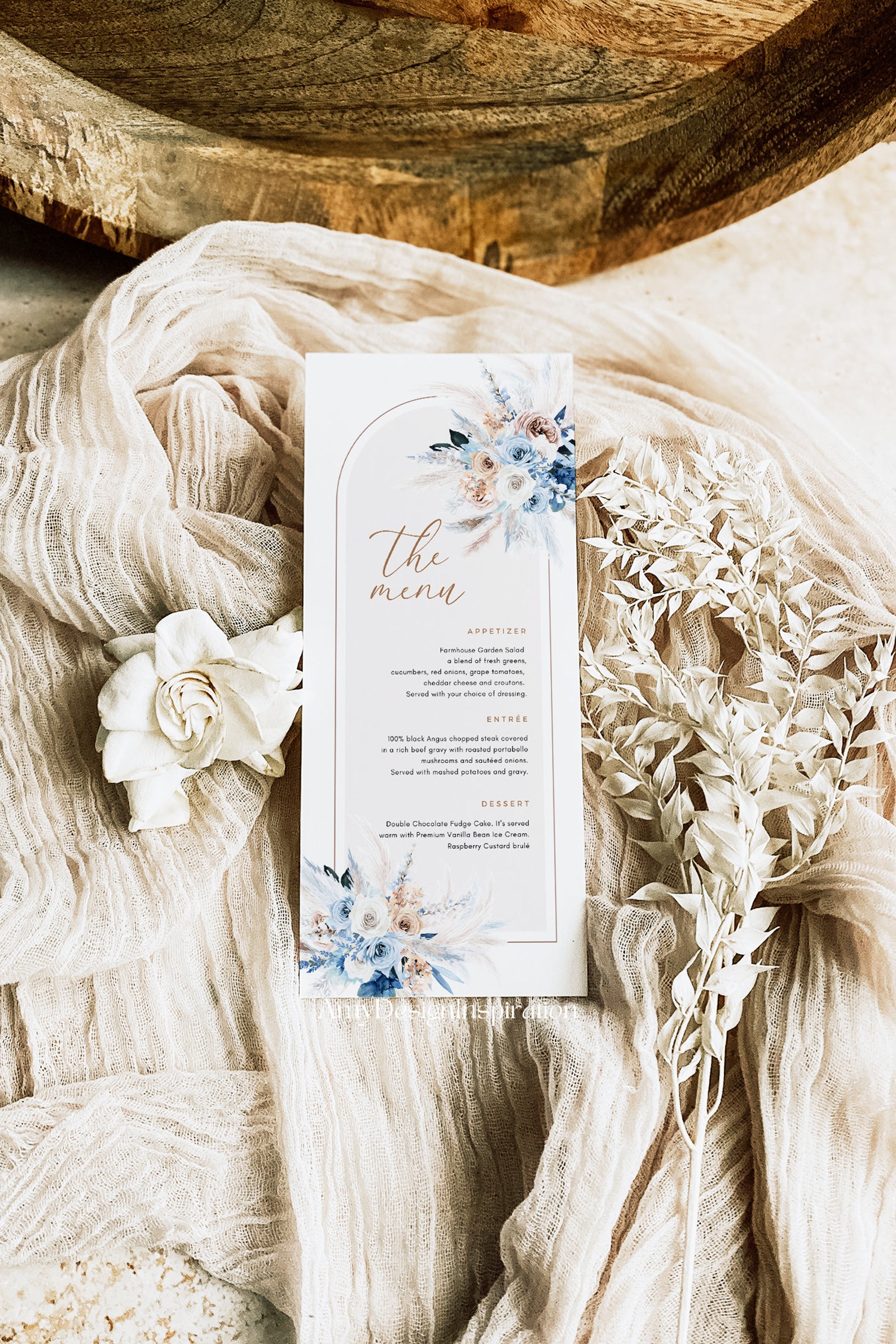 Blue Menu Card Template Editable Boho Wedding Menu Template - Etsy