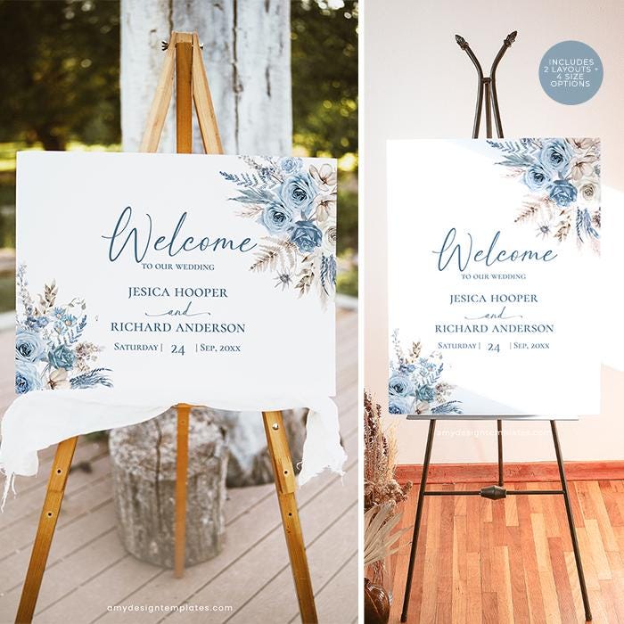 Boho Dusty Blue Wedding Signage Template Bundle (digital Download) D018 ...