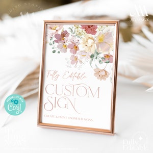 Custom Table Signs | Floral Sign Template | Bridal Shower Sign ...