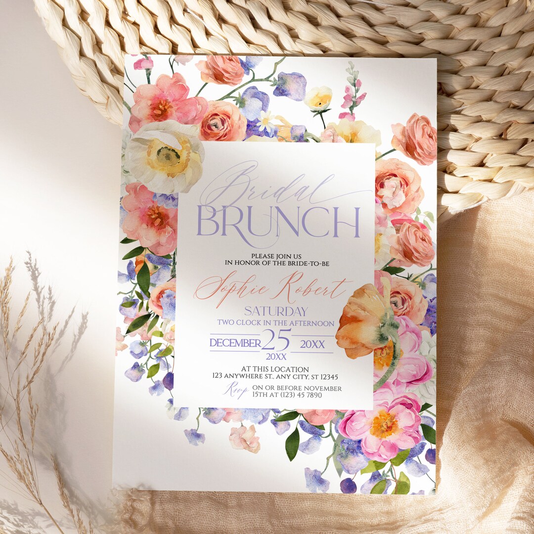Floral Bridal Brunch Invitation Template: Colorful Flowers (digital ...
