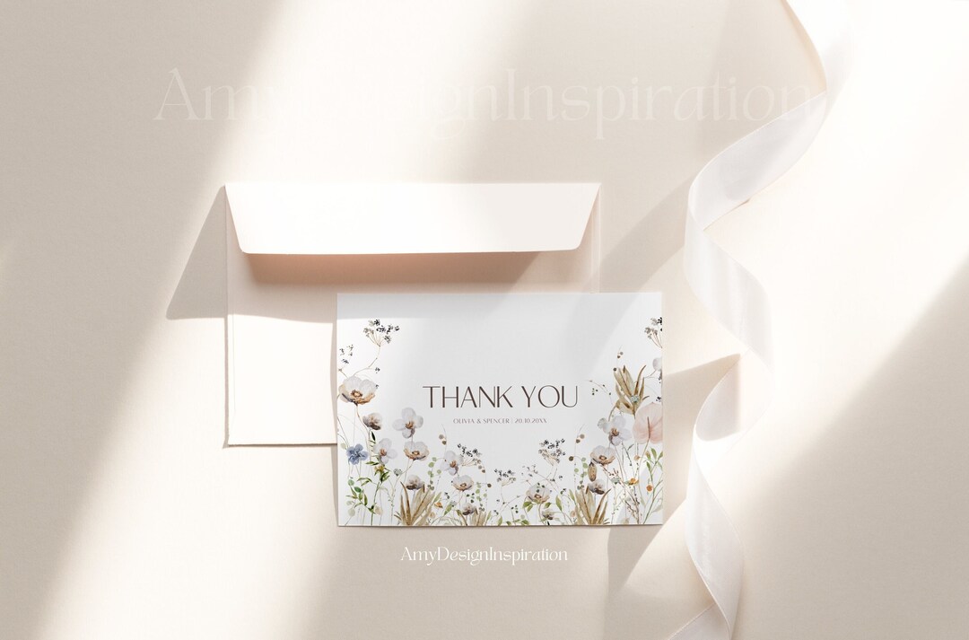 Thank You Card Template, Wildflower Favor Card, Thank You Gift Card ...