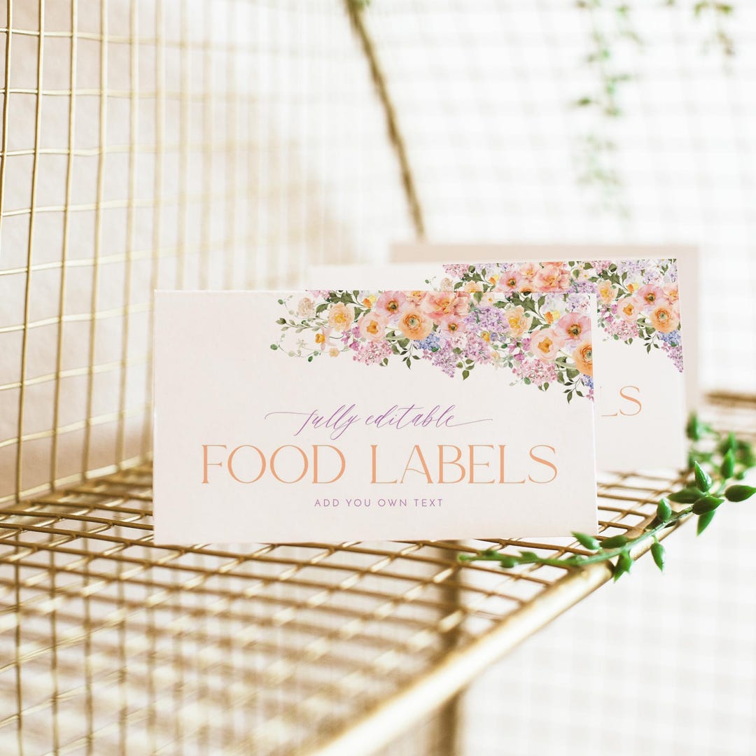 Floral Food Labels Template: Printable Place Cards (digital Download ...
