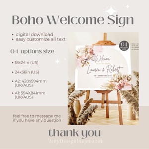 Boho Wedding Welcome Sign Template, Pink Boho Pampas Welcome Poster ...