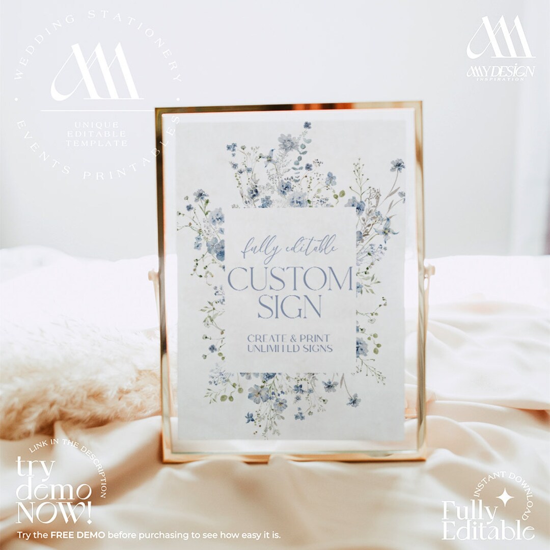 Something Blue Bridal Shower Sign Template: Dusty Blue Boho (printable ...