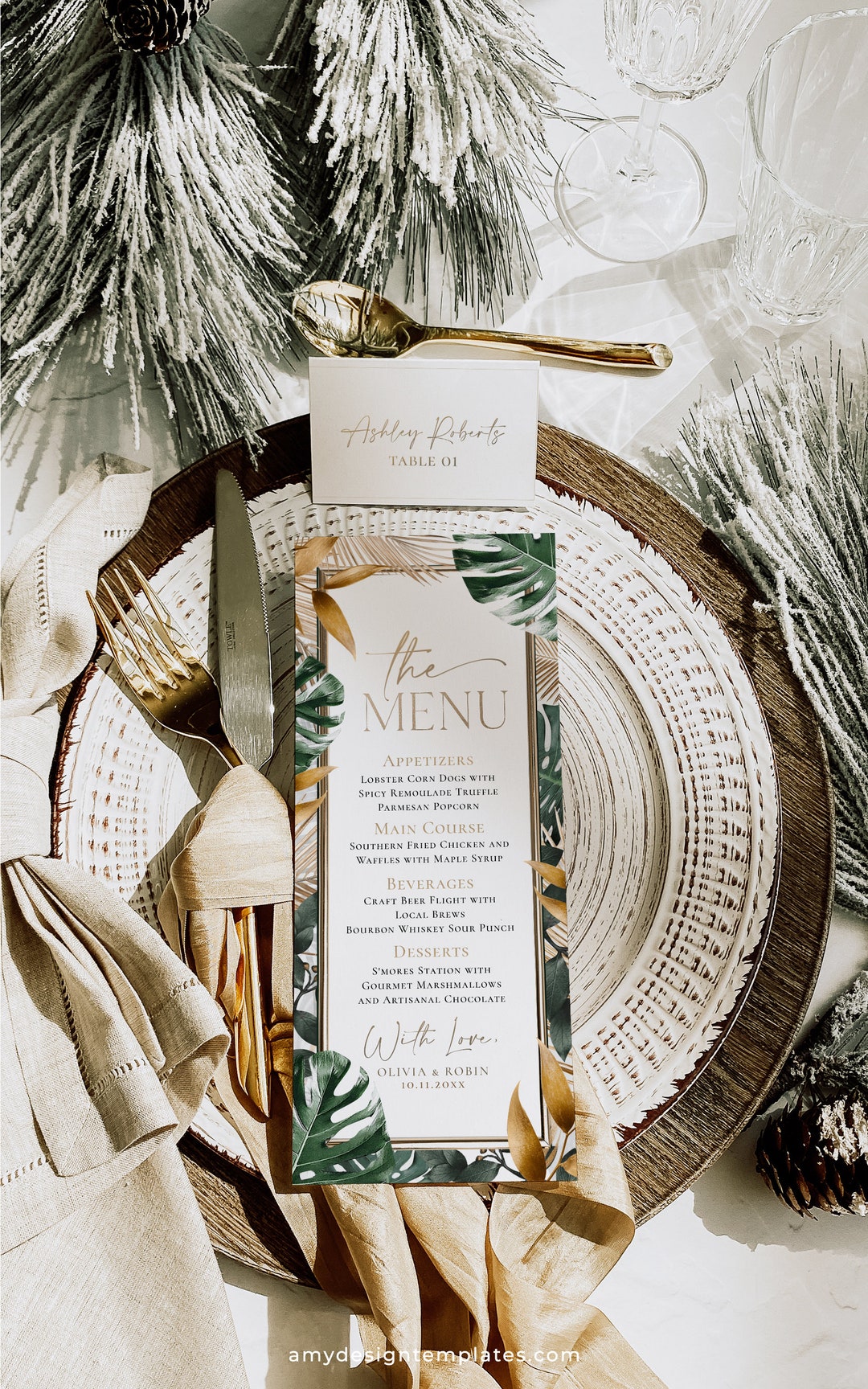 Printables Emerald Wedding Menu, Emerald Menu Place Card Template ...