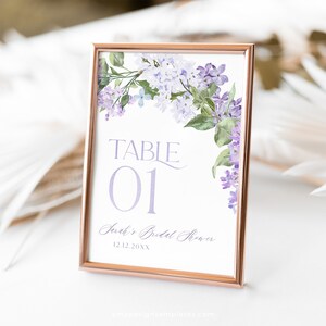 Lilac Floral Table Number Sign Template, Editable Floral Custom Sign ...