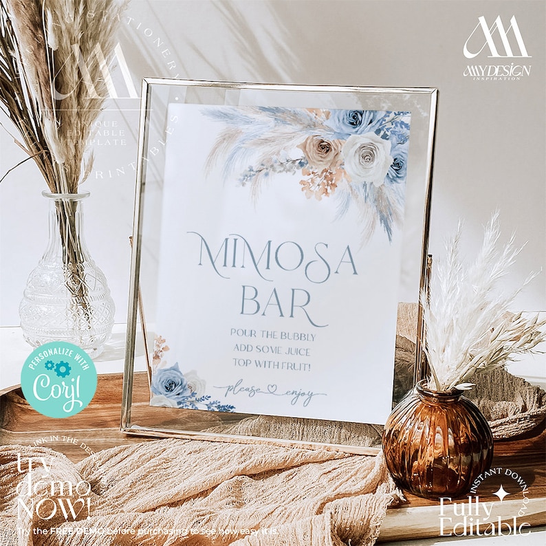 Dusty Blue Mimosa Bar Sign: Boho Bridal Shower (printable) B029 - Etsy ...