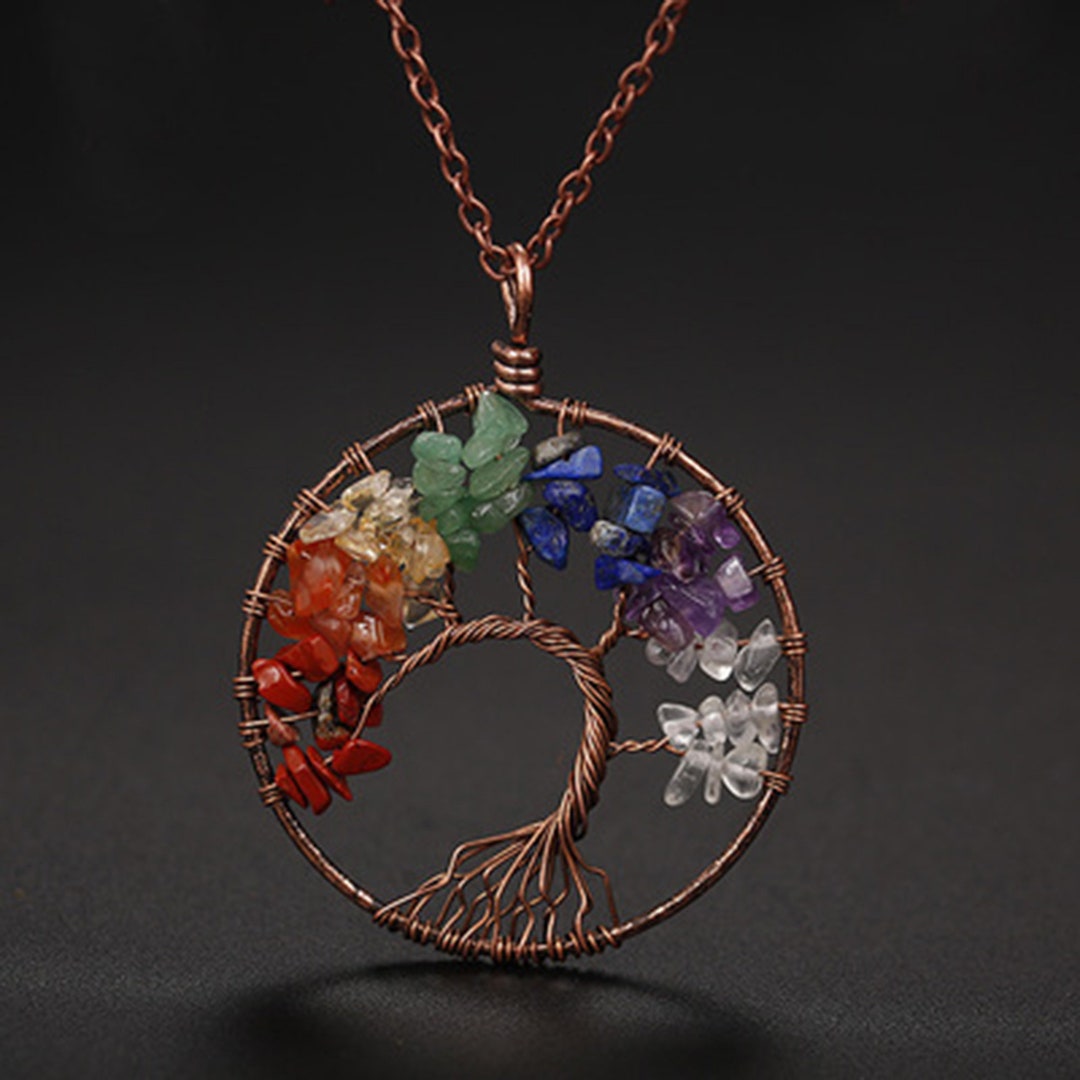 Natural Stone Crystal Necklace Handmade Ancient Copper Life Tree ...