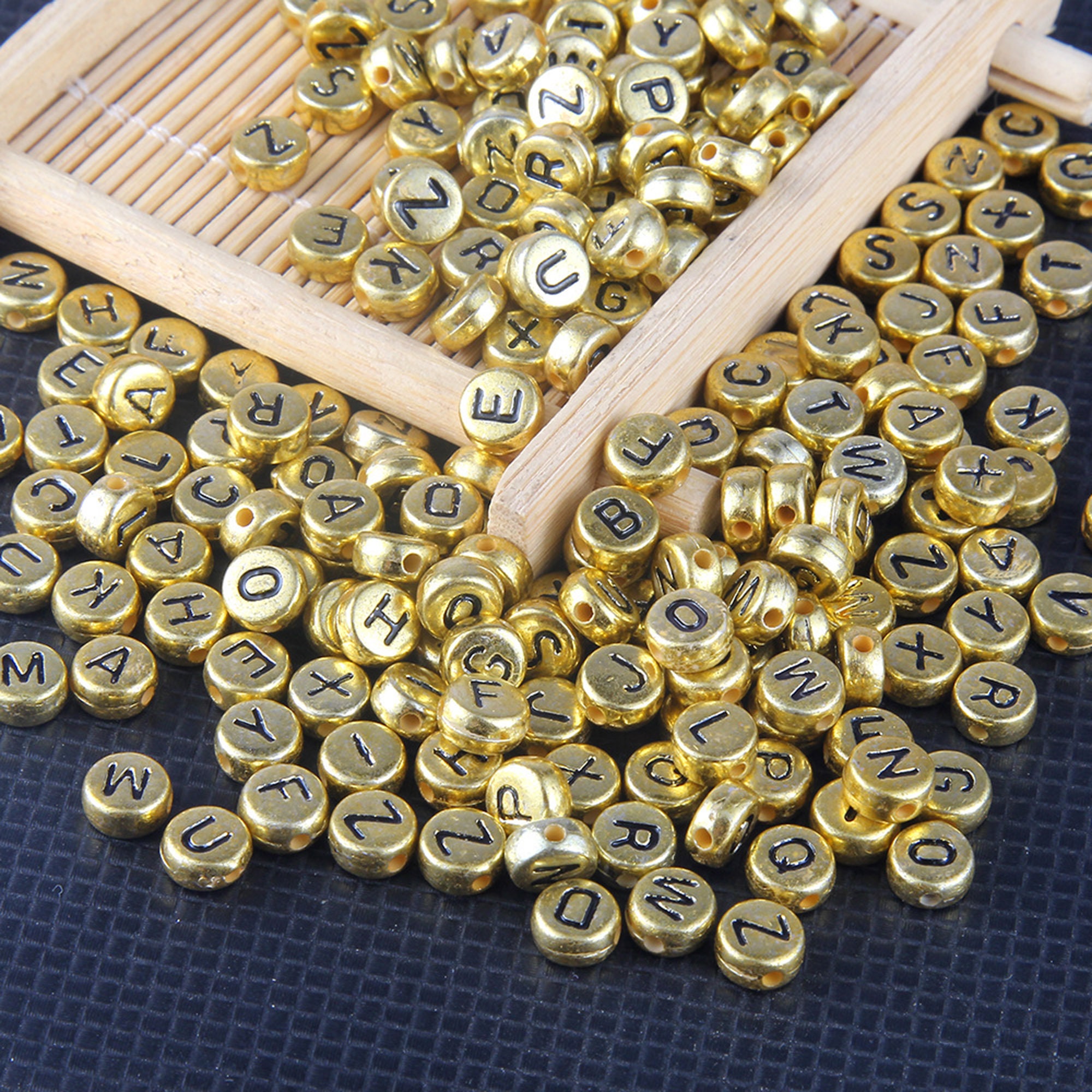 Gold Letter Beads Silver Alphabet Beads Mixed Acrylic English 7 Mm Bead ...