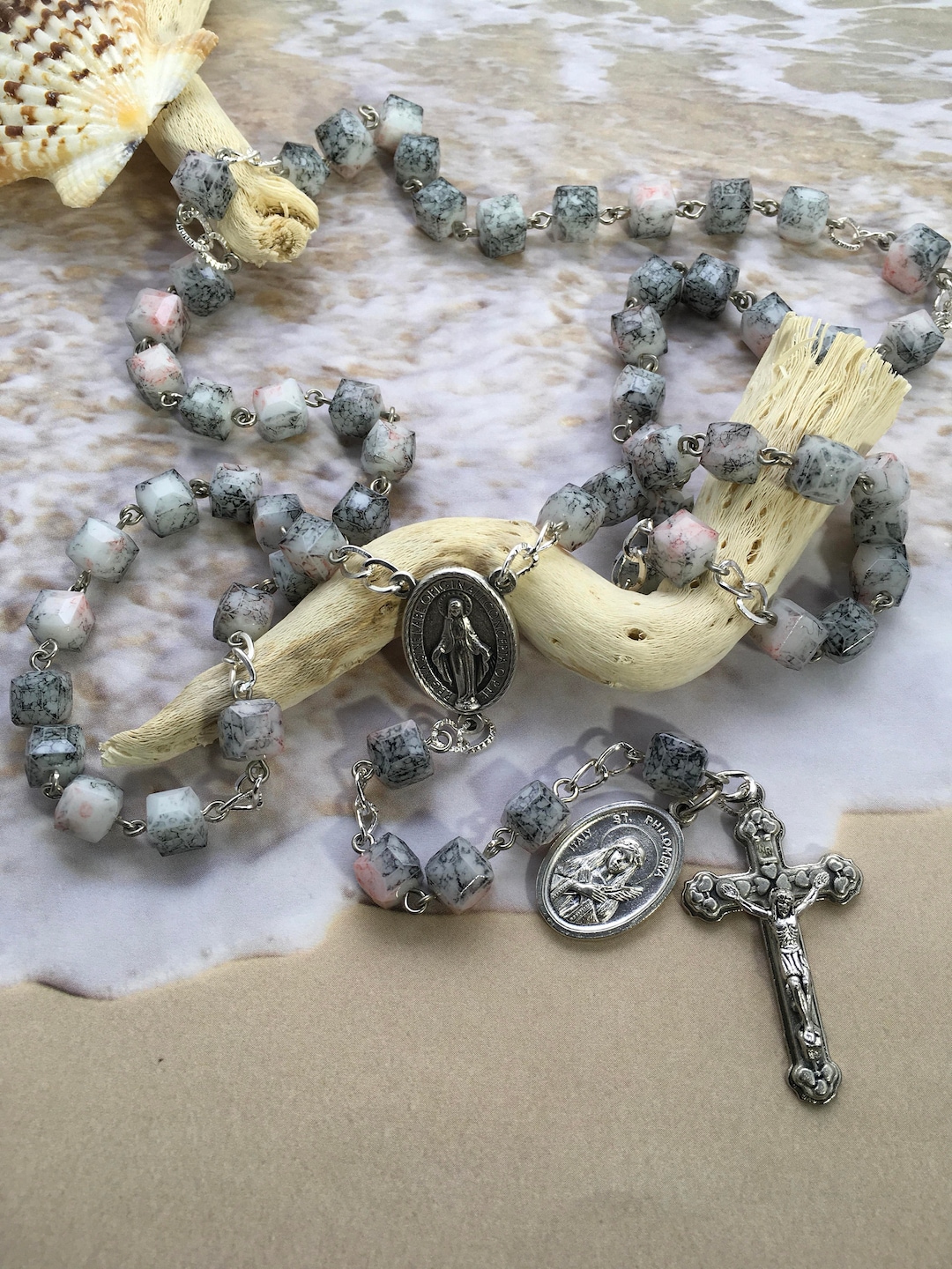 Saint Philomena Rosary, Womens Pink Rosary, Pink Marble Rosary, Girls ...