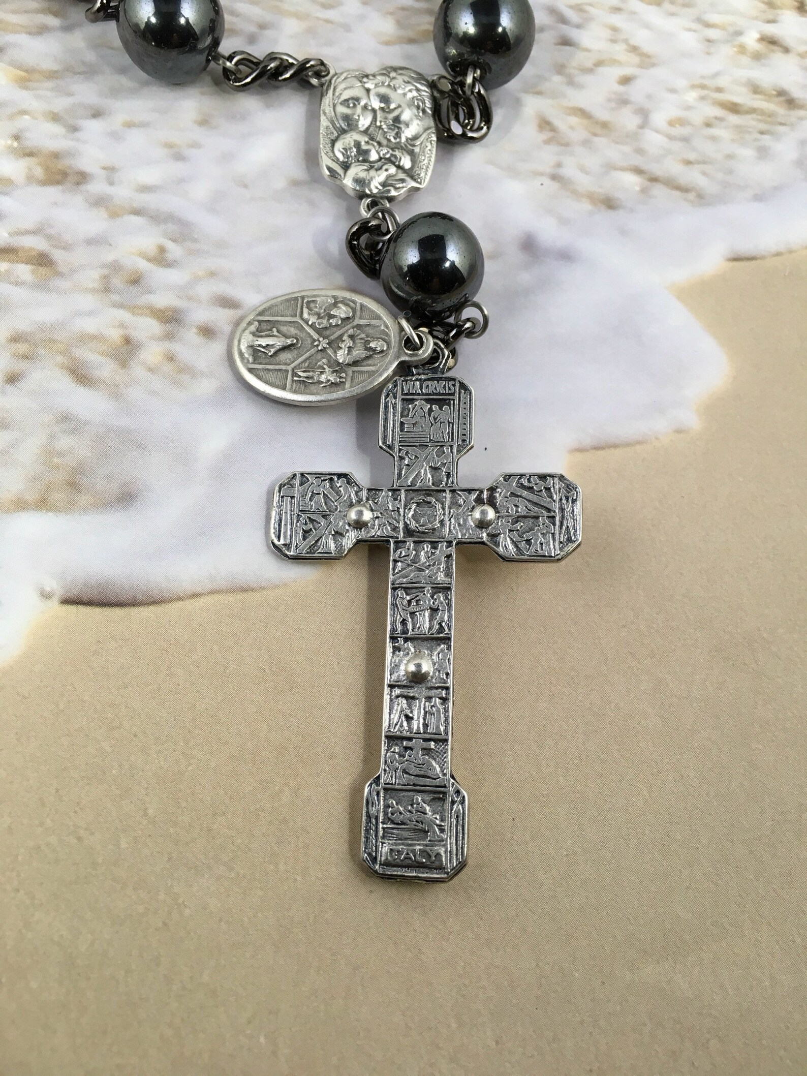 Mens Black Car Rosary Heavy Duty Mens Rosary Hematite Stone - Etsy