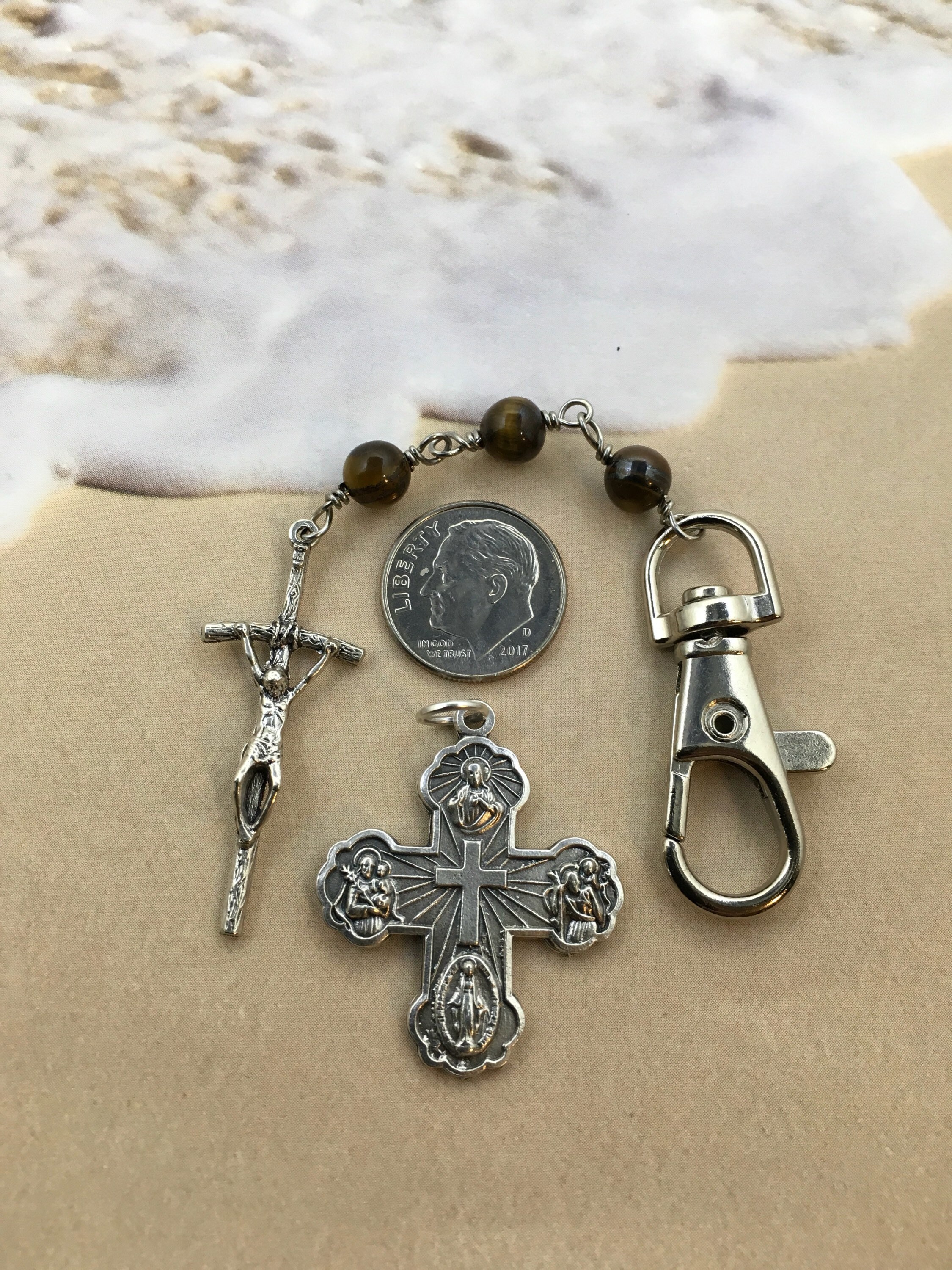 Brown Rosary Keychain Rosary Keychain Tiger Eye Keychain - Etsy