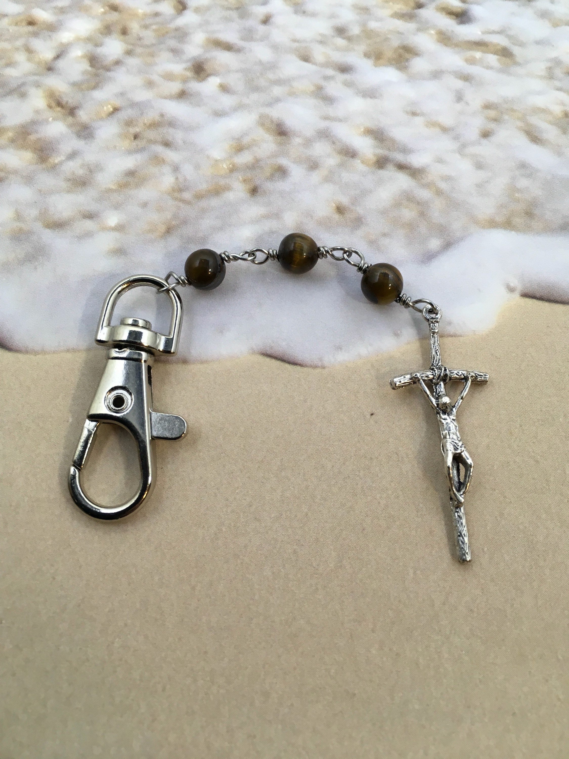 Brown Rosary Keychain Rosary Keychain Tiger Eye Keychain - Etsy