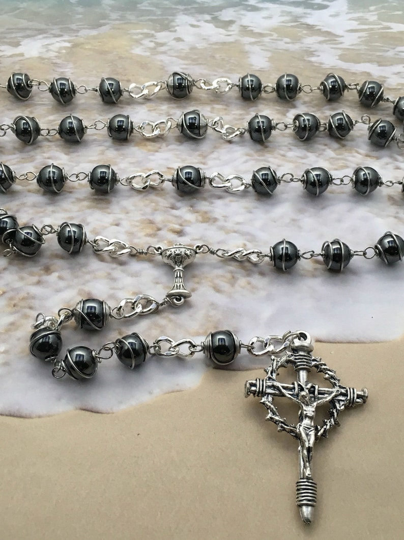 Wrapped Hematite Rosary Mens Rosary Heavy Duty Rosary - Etsy