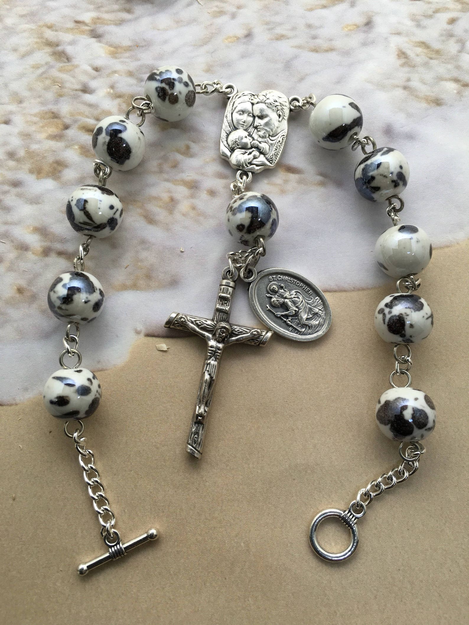 Auto Rosary Car Rosary Black Marbled Rosary Saint | Etsy