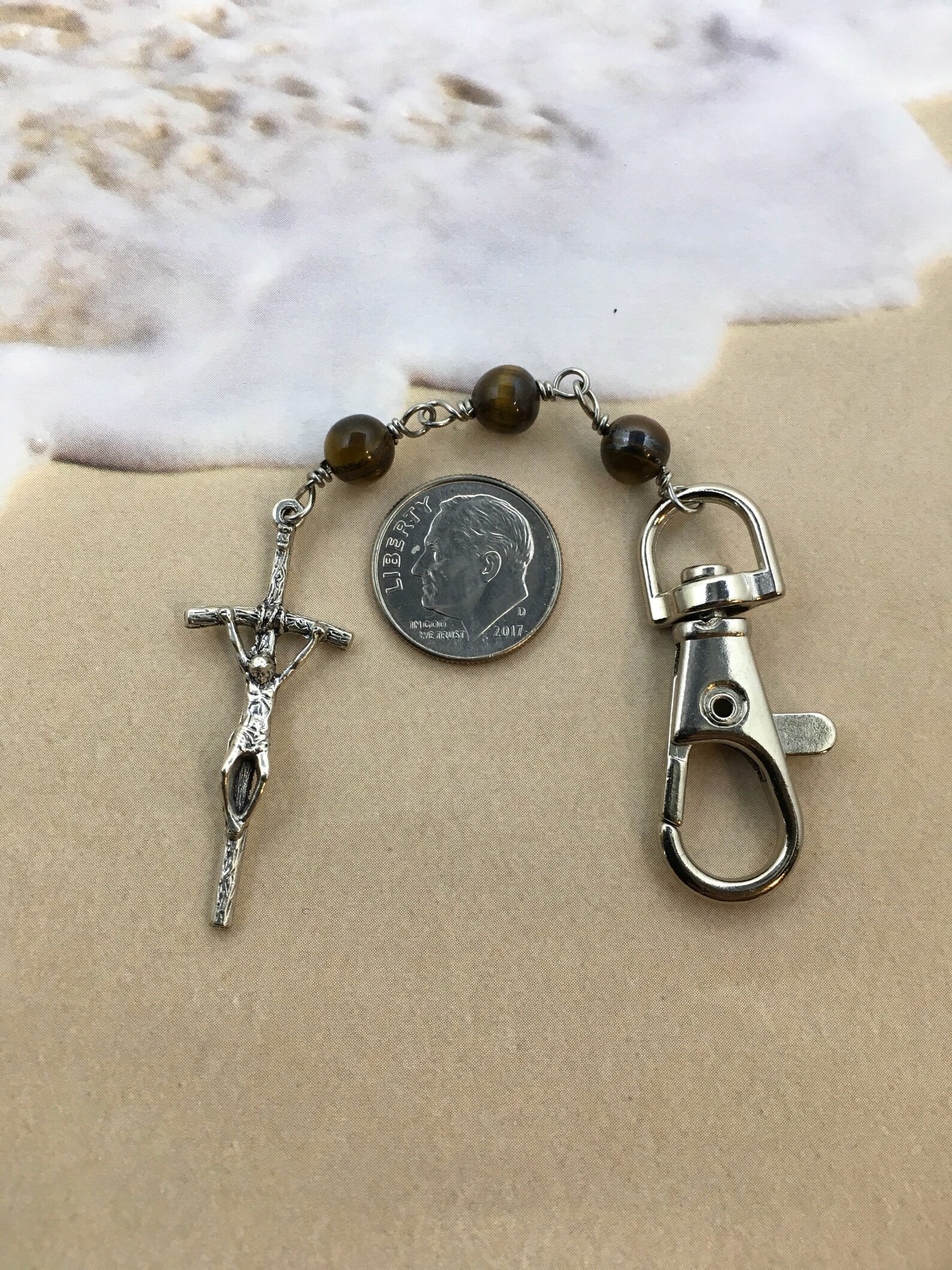 Brown Rosary Keychain Rosary Keychain Tiger Eye Keychain - Etsy